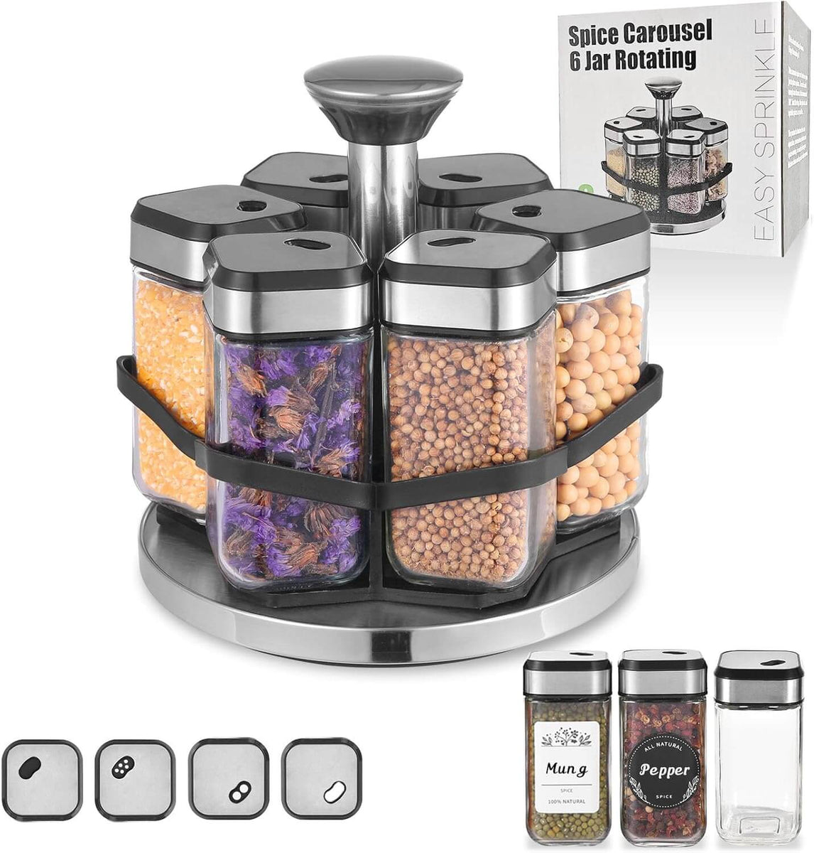6-Piece Glass Spice Shaker Set with Stainless Steel Lids – Eagles Picks