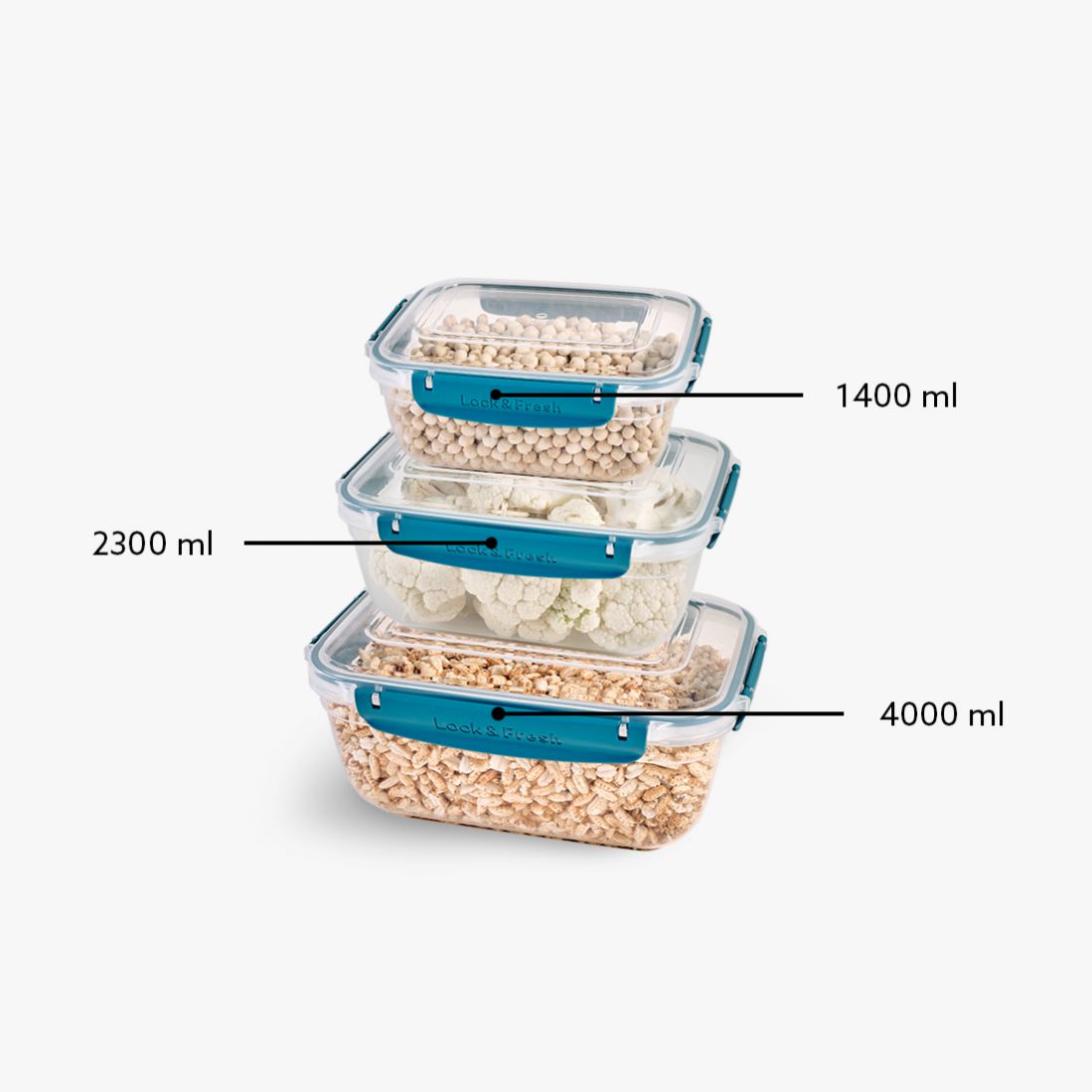 Food Storage Containers - Plastic Sealed Rectangular set of 3 (1400 ...